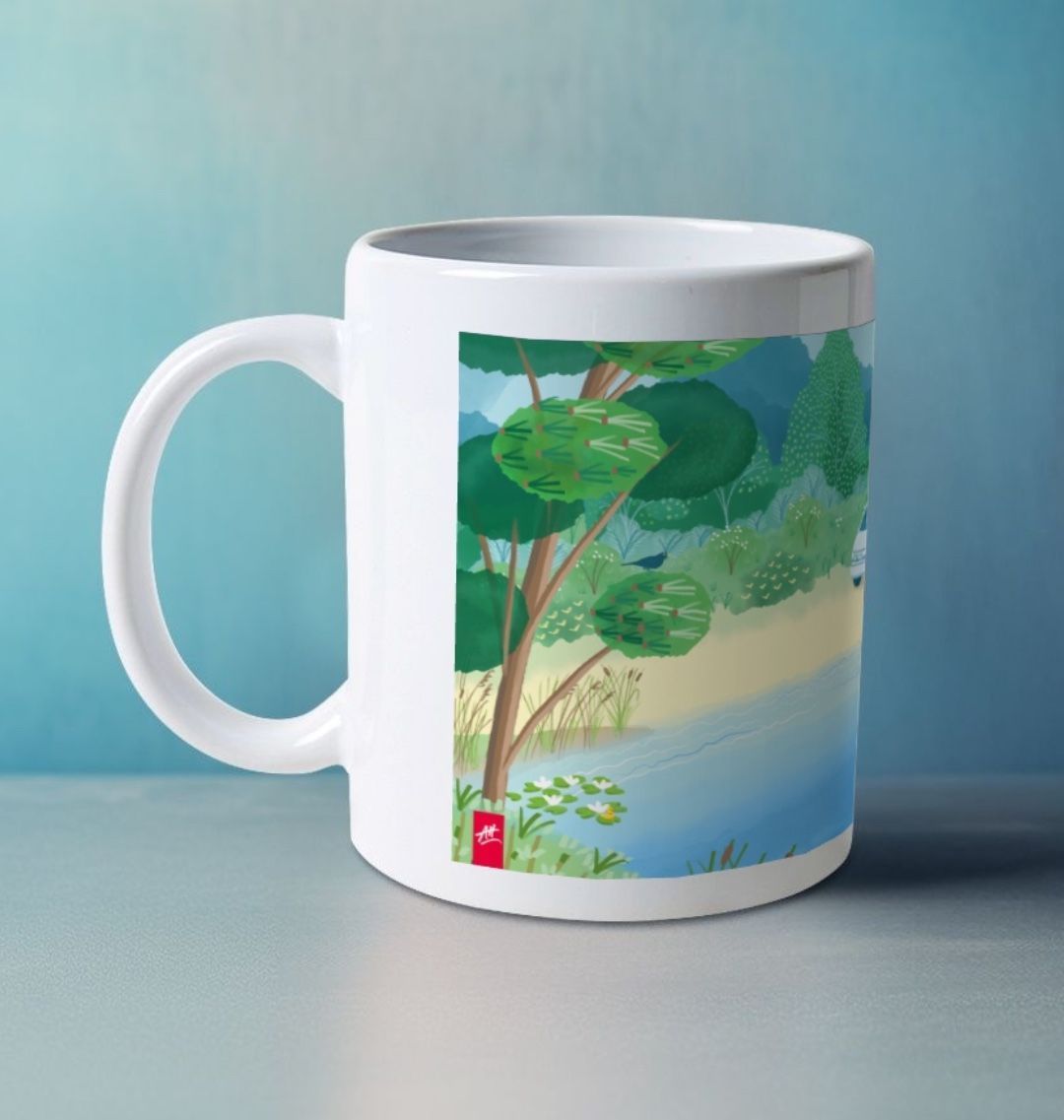 Illustrated wild swimming camper van mug by artist Andrea Hall – Andrea ...